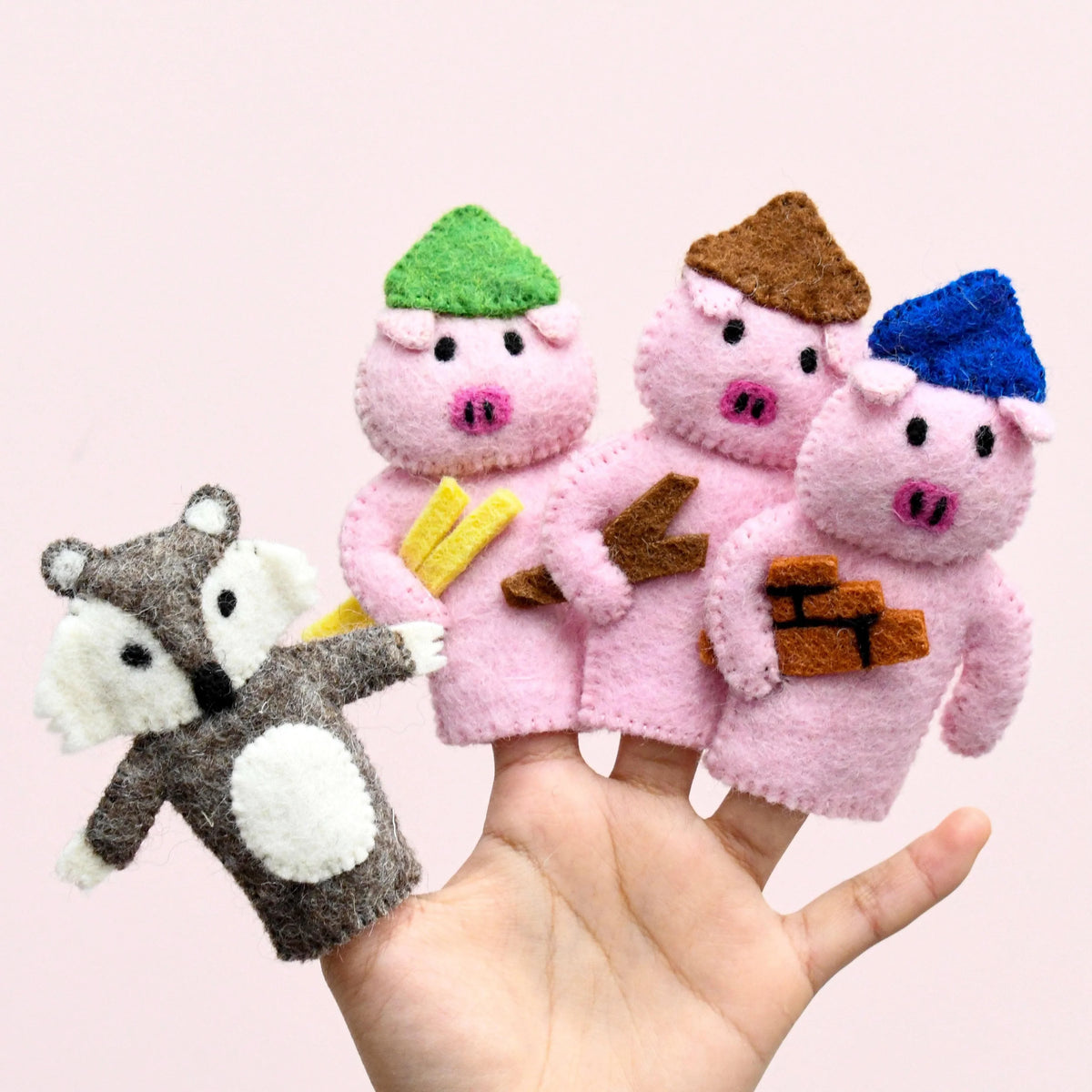 Felt Three Little Pigs Finger Puppet Set – Play to Learn